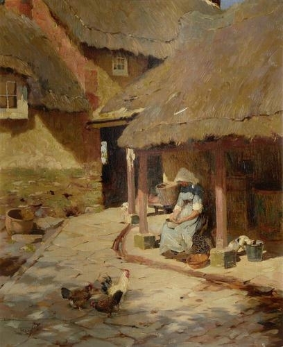 Frederick Hall | Figure by a cottage | MutualArt