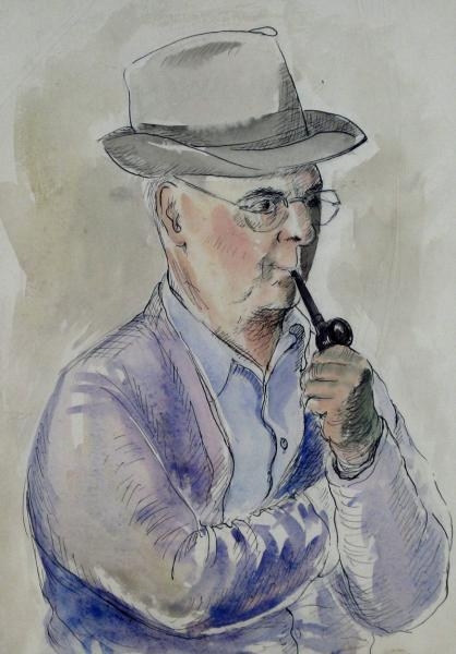 Henry George Glyde | Portrait of a man with pipe and hat | MutualArt