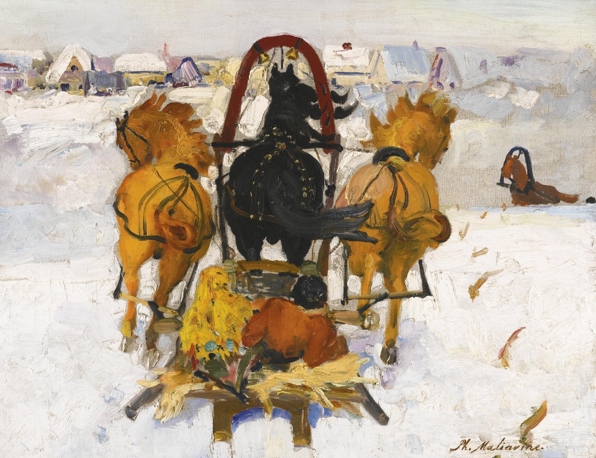 Filipp Malyavin Maljavin | TROIKA IN THE SNOW | MutualArt