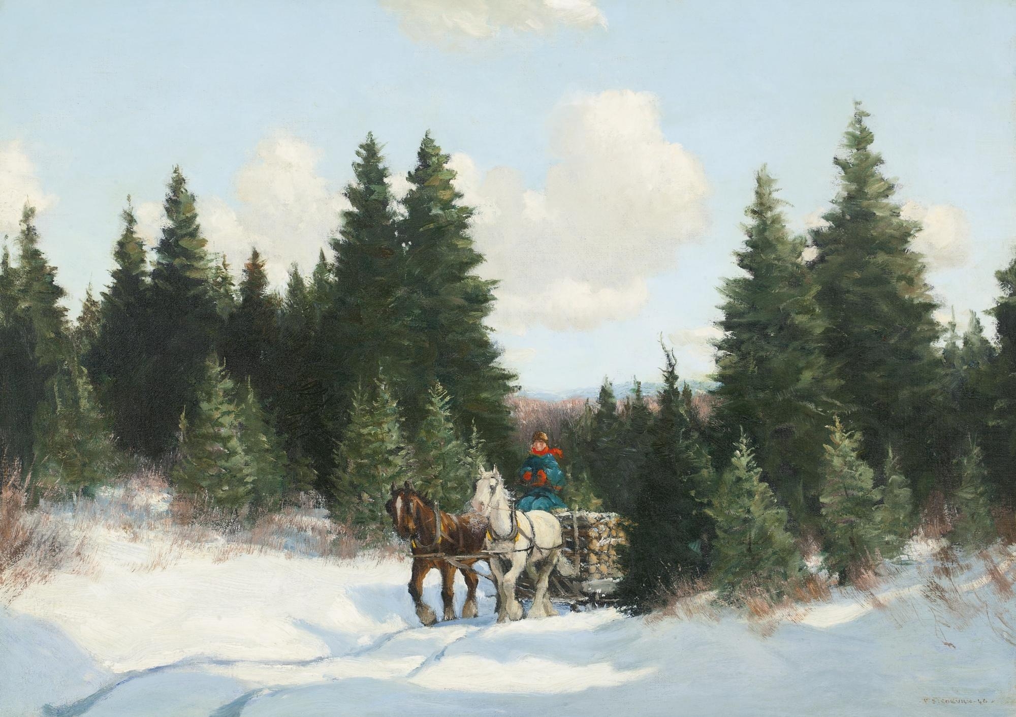 Frederick Simpson Coburn | Landscape With Horses Drawing Logs (1946 ...