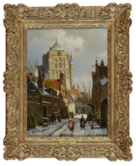 Willem Koekkoek | Figures in a winter townscape | MutualArt