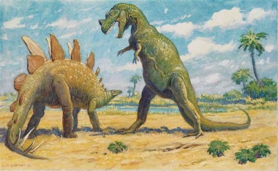 Charles R. Knight | Stegasaurus and Ceratosaurus (1939) | MutualArt