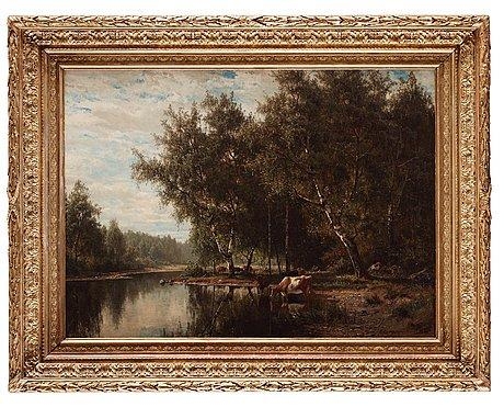 Edvard Bergh | Romantic mountain landscape with figure (1865) | MutualArt