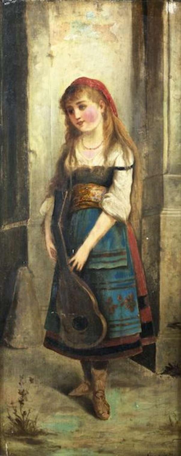Unknown | Portrait of a Girl with a Mandolin | MutualArt
