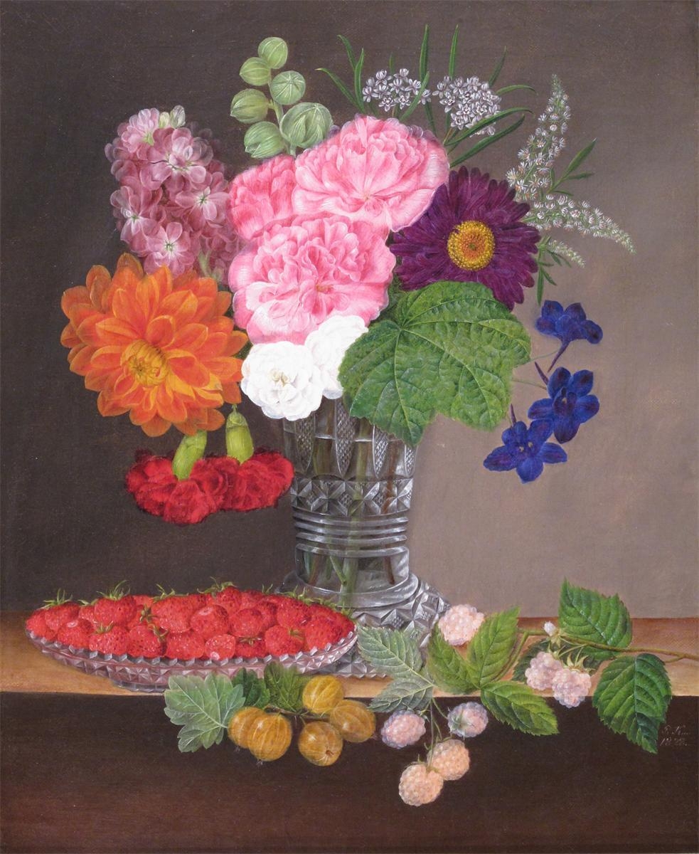 P. Koch | Still life of flowers in a cut glass vase with a similar ...
