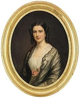 August Schiøtt | Portrait depicting Mary Berregaard, dressed in a white ...