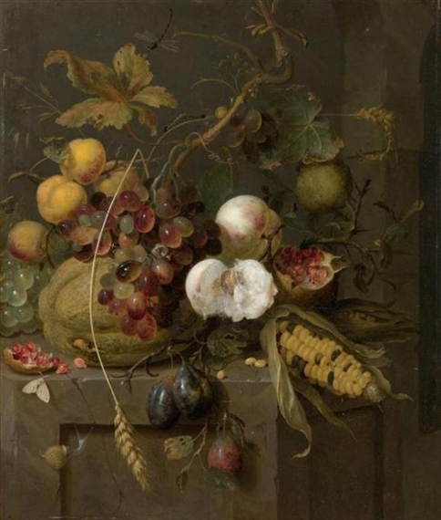Jan Mortel | Still life with fruits and insects | MutualArt