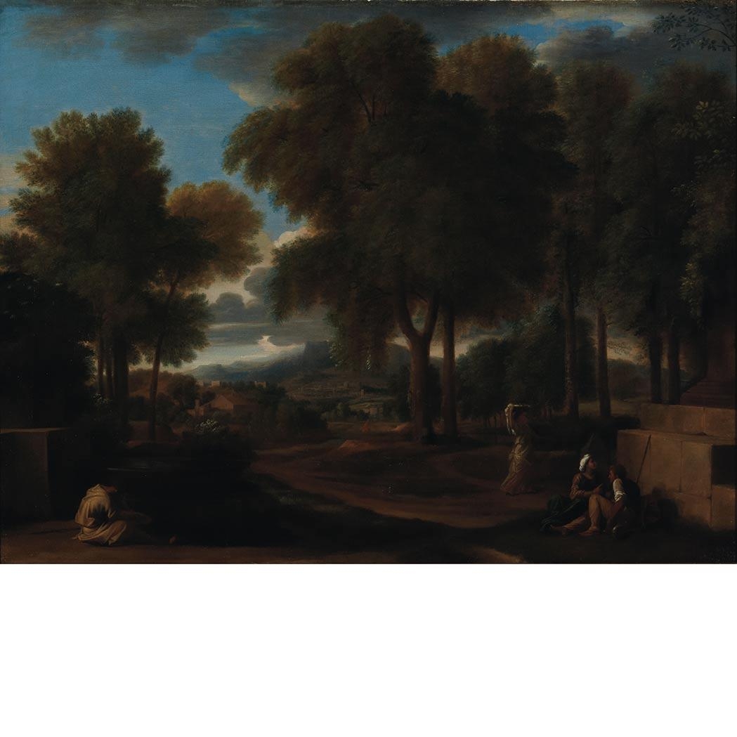 Sebàstien Bourdon | Italianate Landscape with a Monk and Peasants by a ...