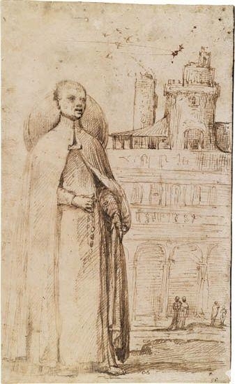 Venetian School, 16th Century | A Cardinal in Front of a Church | MutualArt
