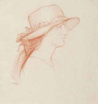 Sir William Rothenstein | Portrait of a lady wearing a straw hat (1922 ...