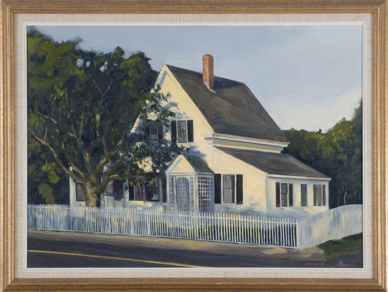 Steve Kennedy | A white Cape Cod house with white picket fence | MutualArt