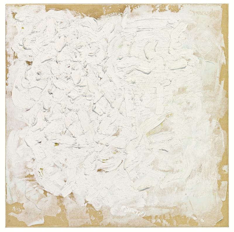 Robert Ryman | Painting measuring 10¾ x 11 with white and green shapes ...