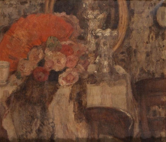 Lucie Jacquart | Still life with fan and flowers | MutualArt