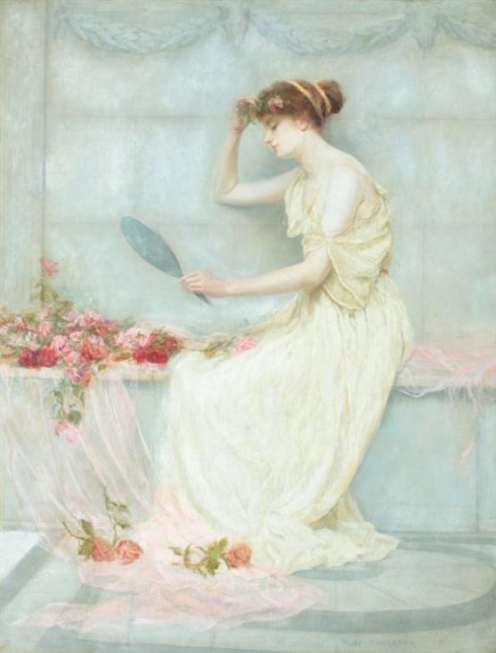 Annie Taverner | PORTRAIT OF VICTORIAN WOMAN WITH MIRROR (1898) | MutualArt