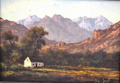 Johan Greeff | FARM COTTAGE BELOW MOUNTAINS | MutualArt