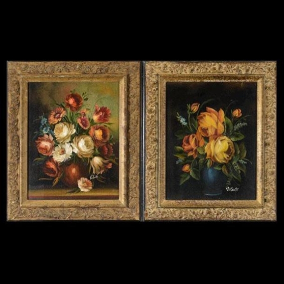Italo Valenti | 2 works: Floral Still Life with Yellow Roses; Floral ...