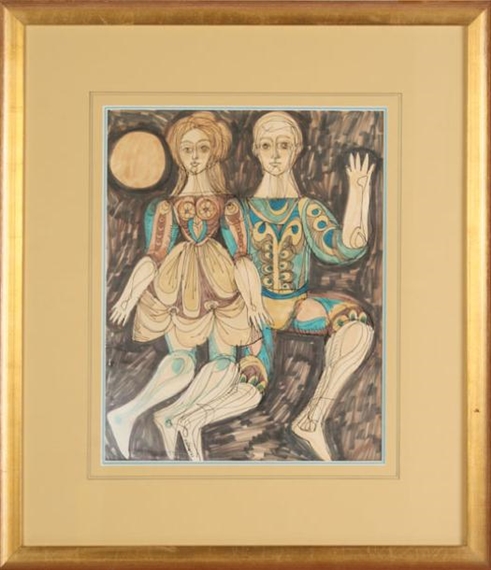Thomas Knitch | Modernist painting of two figures (1967) | MutualArt
