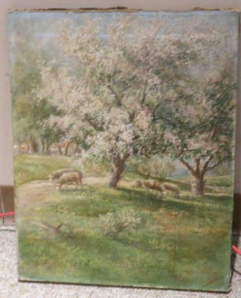 Verner Moore White | Sheep amid spring blossoms (1914) | MutualArt