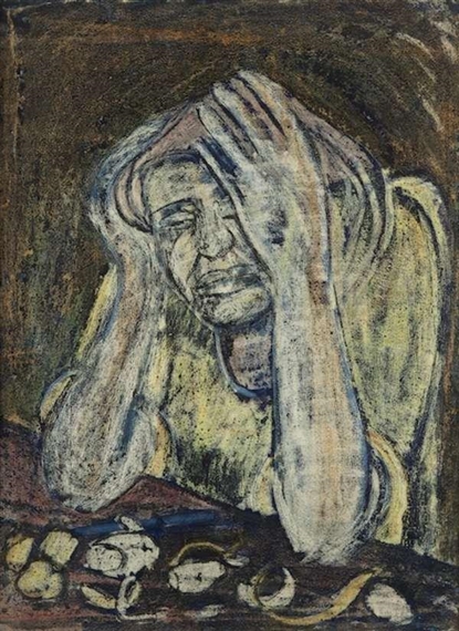 Anne Yeats | Woman Peeling Potatoes (1948) | MutualArt