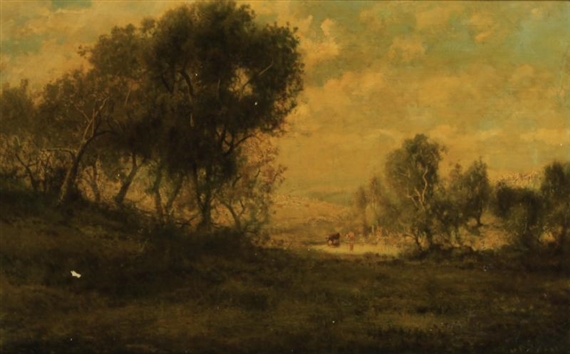Patrick Vincent Berry | A wooded landscape with cattle watering in a ...