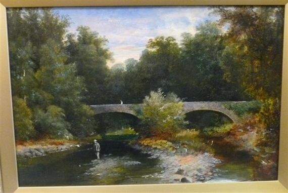 J. Crossley | River landscape with an angler | MutualArt