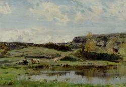 Jean Zuber | Sheep with shepherd in broad moorlands | MutualArt