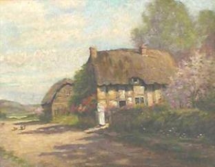 Arthur E. Ward | MOTHER AND CHILD BY A COTTAGE | MutualArt
