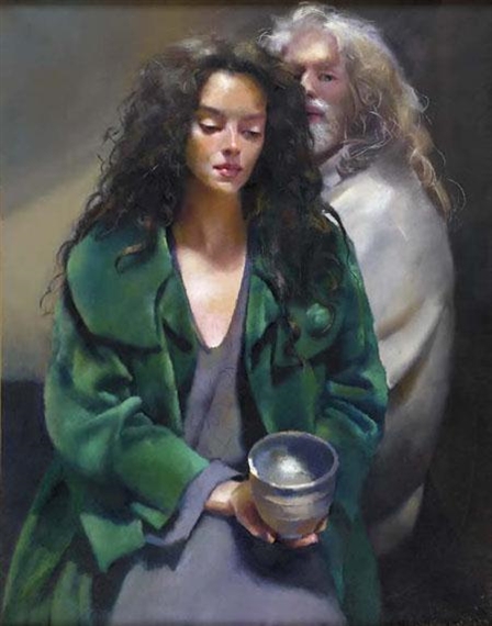 Robert Lenkiewicz | ANNA IN A GREEN COAT WITH THE ARTIST | MutualArt
