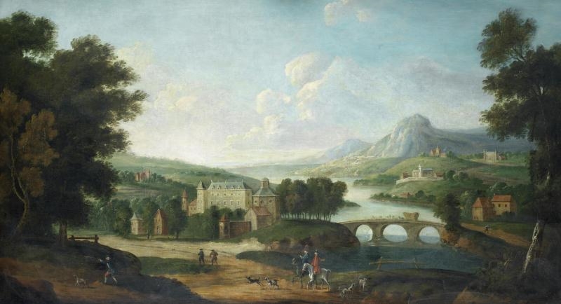 Peter Tillemans | Figures departing for the hunt with an extensive ...