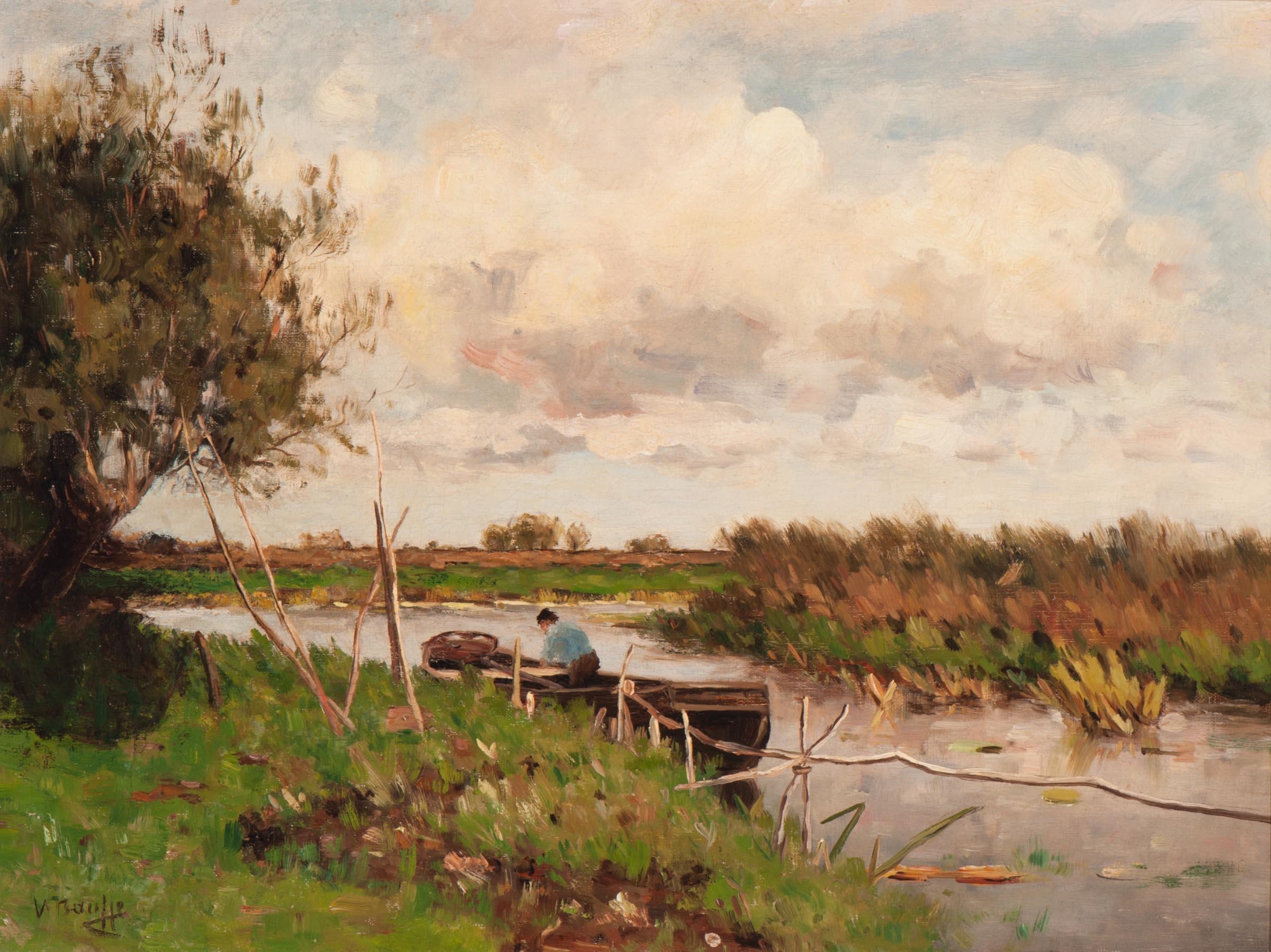 Victor Bauffe | Angler in his flat-boat | MutualArt