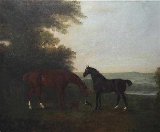 John Boultbee | Two horses and two dogs in a landscape | MutualArt