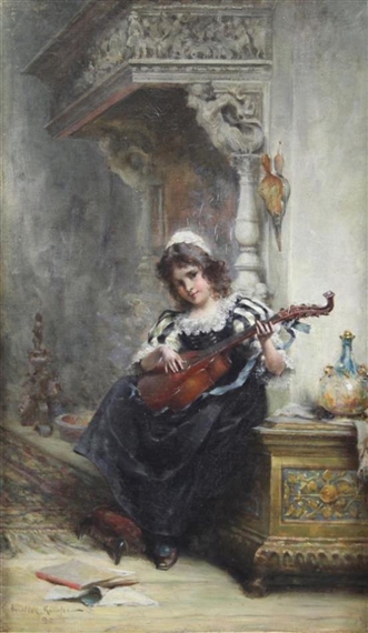 Davidson Knowles | 17th century interior with girl playing a mandolin ...