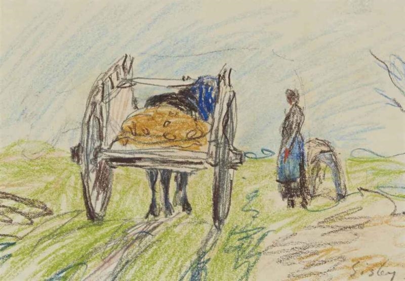 Alfred Sisley | Charrette et paysanne (1890 - 1895) | MutualArt
