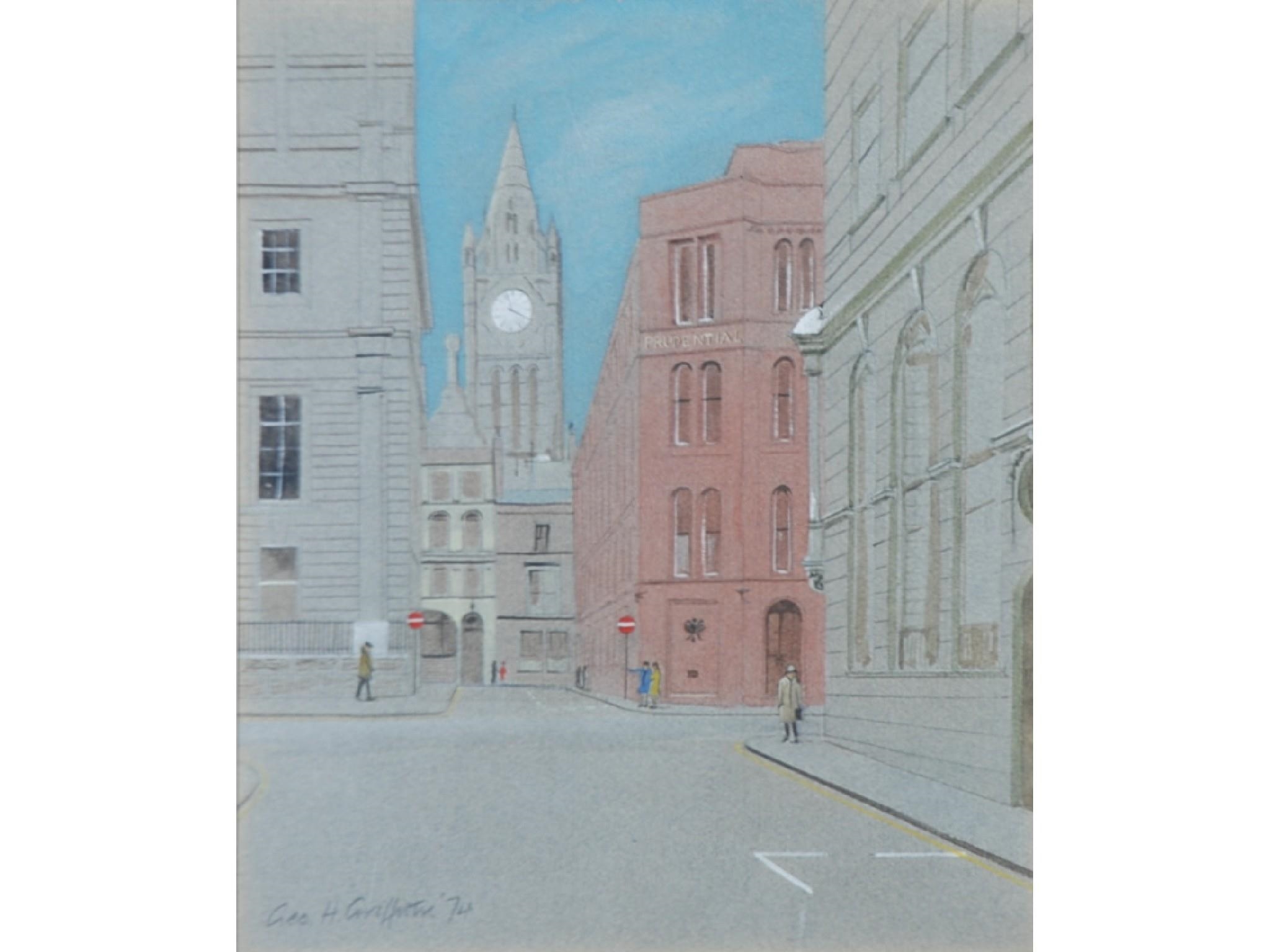 George H. Griffiths | Manchester street scene with the Town Hall in the ...