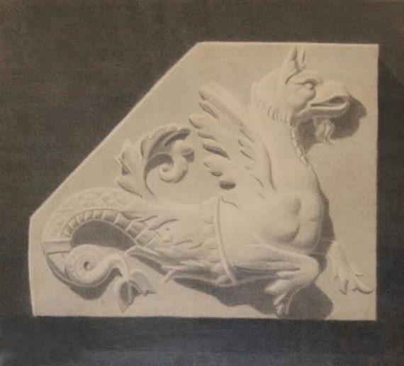 Unknown | Study of carved stone architectural gryphon detail | MutualArt