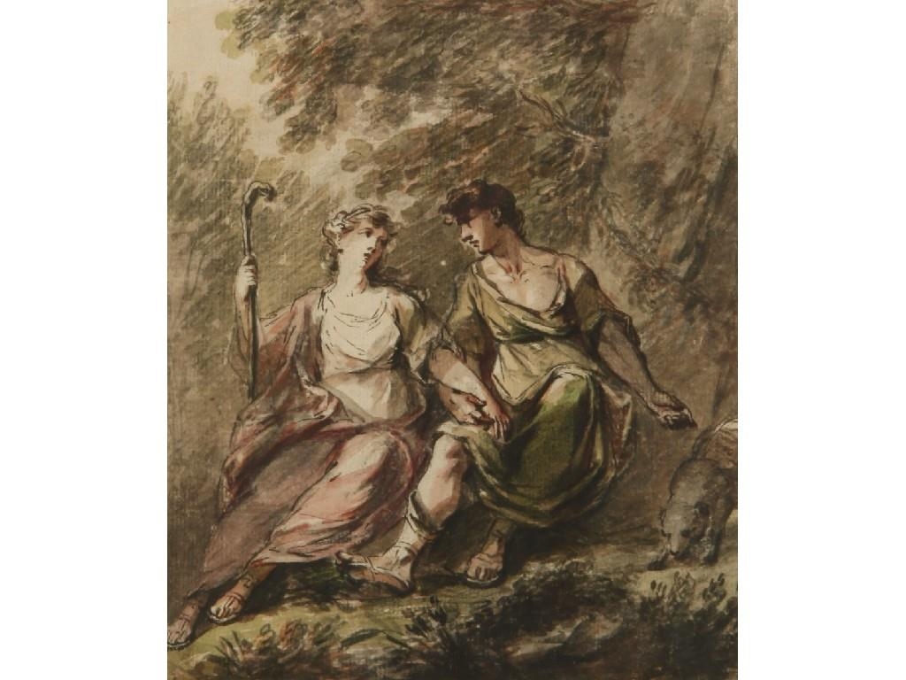 British School, 18th Century | A shepherd and shepherdess holding hands ...