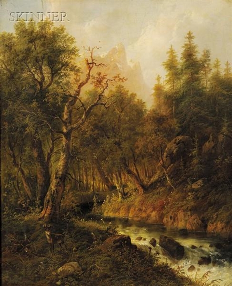 Eduard Boehm | Deer by a Woodland Stream | MutualArt