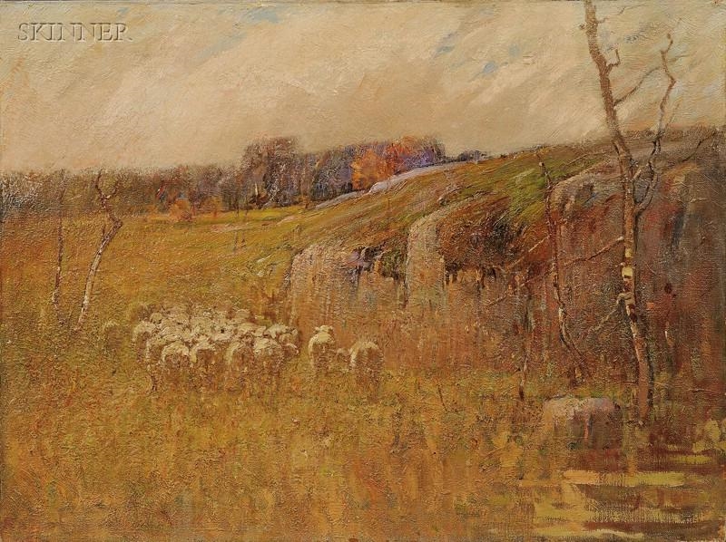 Charles Edwin Lewis Green | View with Sheep/A Landscape Sketch (1905 ...