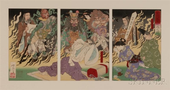Tsukioka Yoshitoshi | Woodblock Triptych Print of a Hellish Disease ...