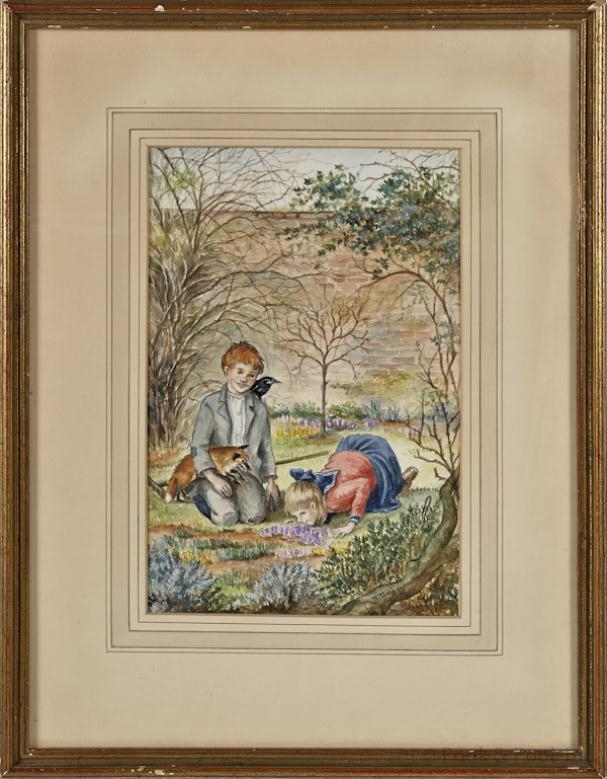 Tasha Tudor | two children in a garden | MutualArt