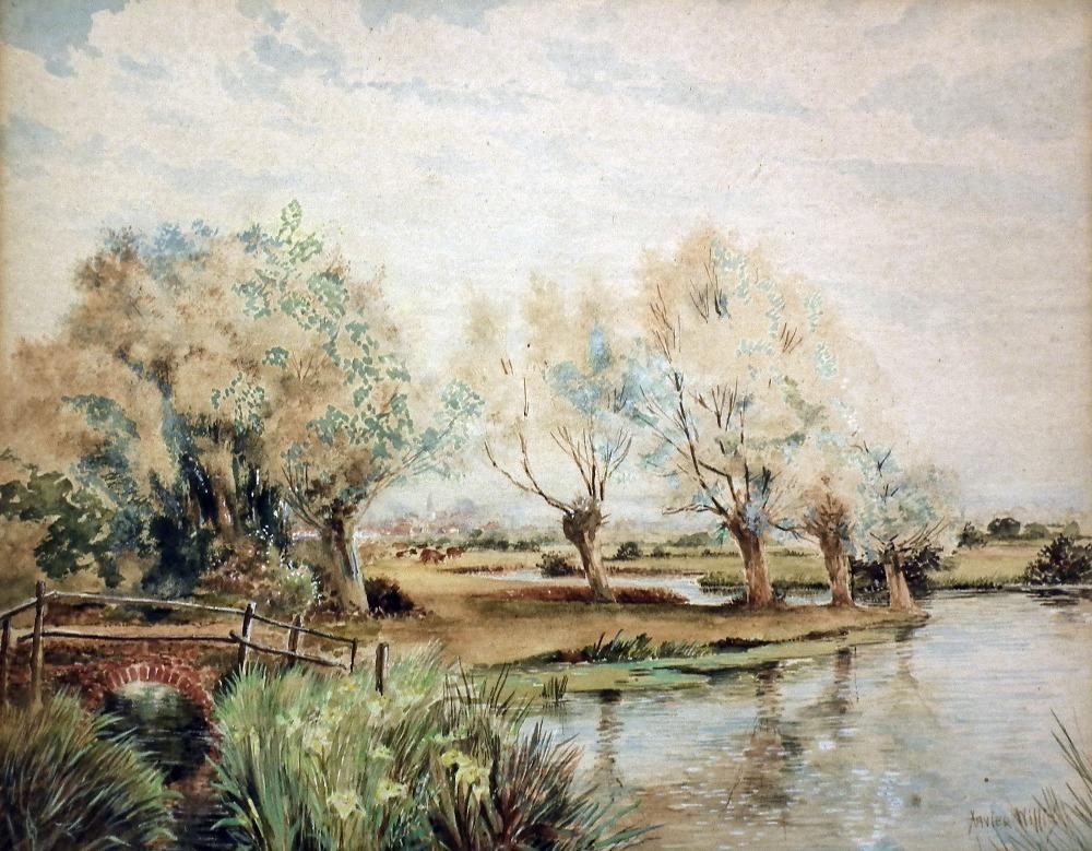 Xavier Willis | 3 works: Scotney Castle; river landscape with bridge to ...