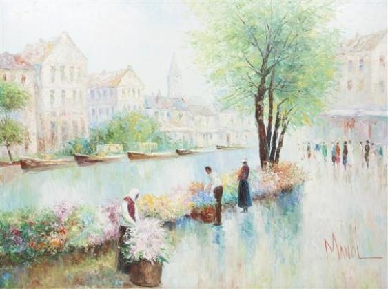 John Adamos Manol | Flower Vendors Along the River | MutualArt