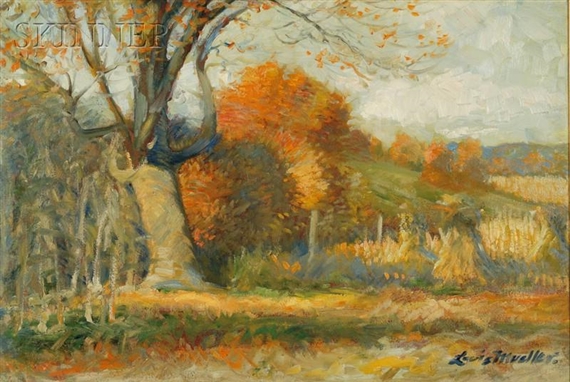 Louis Mueller | Hillside Farm with Haystacks | MutualArt