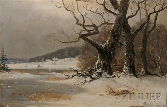 Scandinavian School, 19th century | Winter Landscape by a Lake (1889 ...