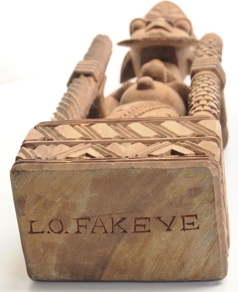 Lamidi Fakeye | three standing figures and a kneeling figure with pot ...