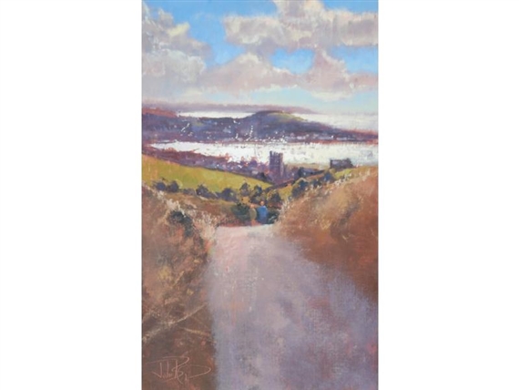 John Boyd | Rural scene with figures and town in the distance | MutualArt