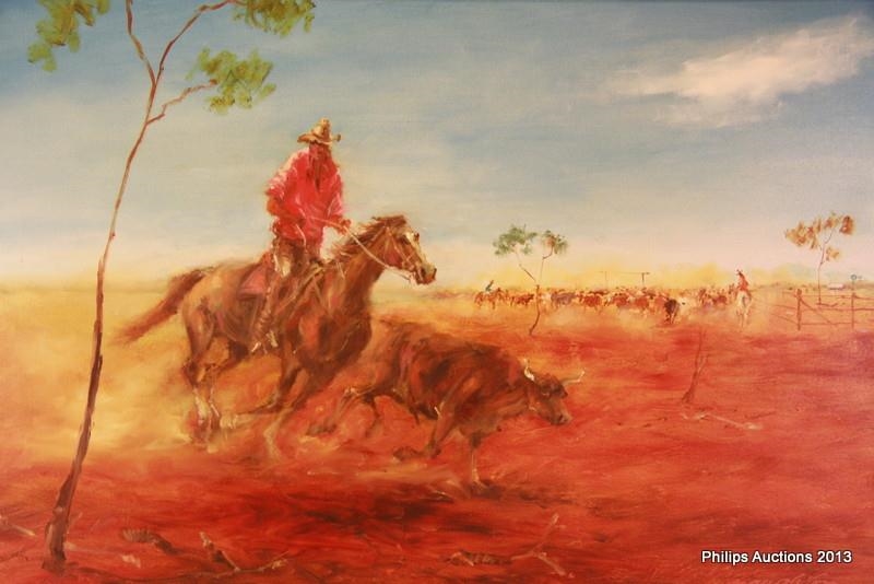 Keith Naughton | A stockman riding down a stray steer | MutualArt