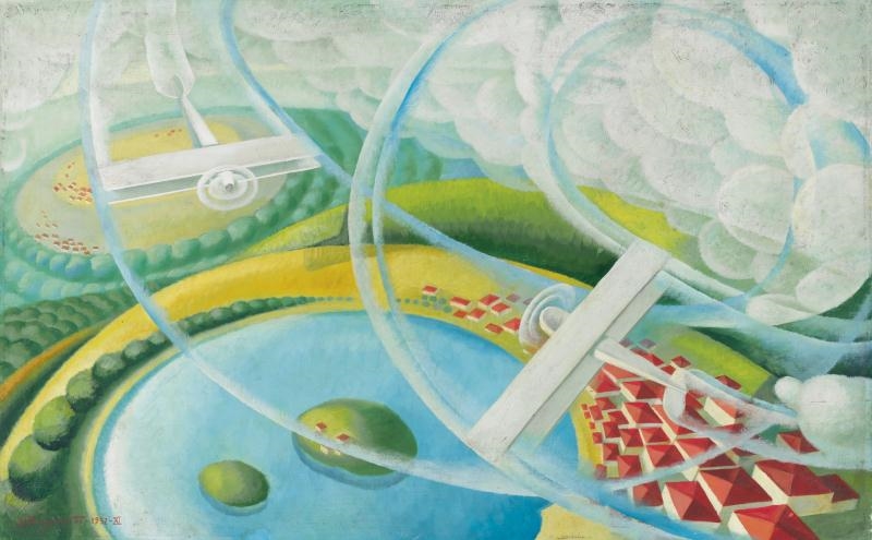 Alessandro Bruschetti | AEROPITTURA CON LAGO (1932) | MutualArt