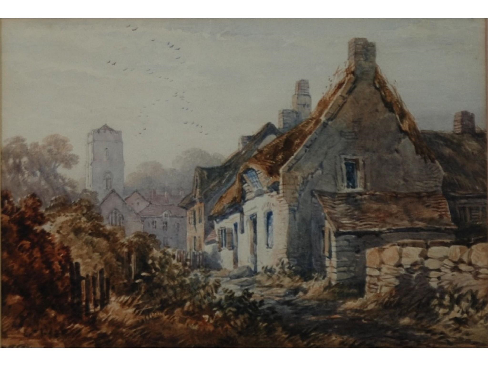 John Crome | Village scene with cottages and church in background ...