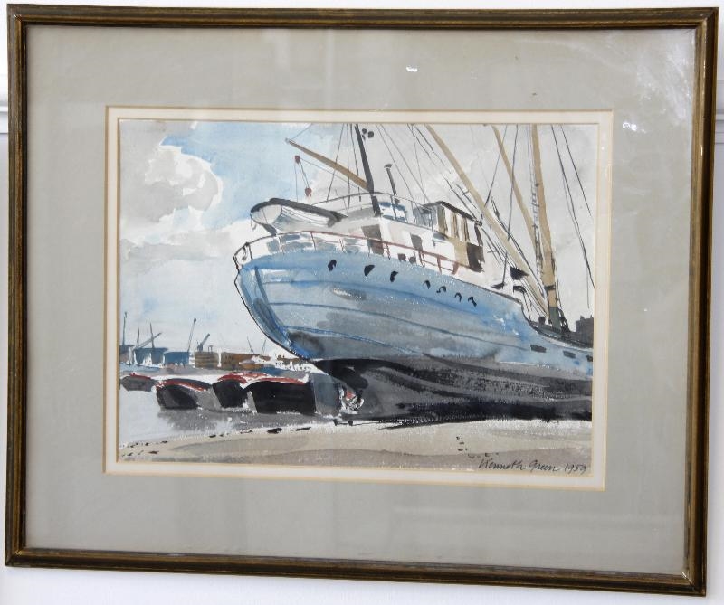 Kenneth Green | Fishing Boat in Dock (1959) | MutualArt